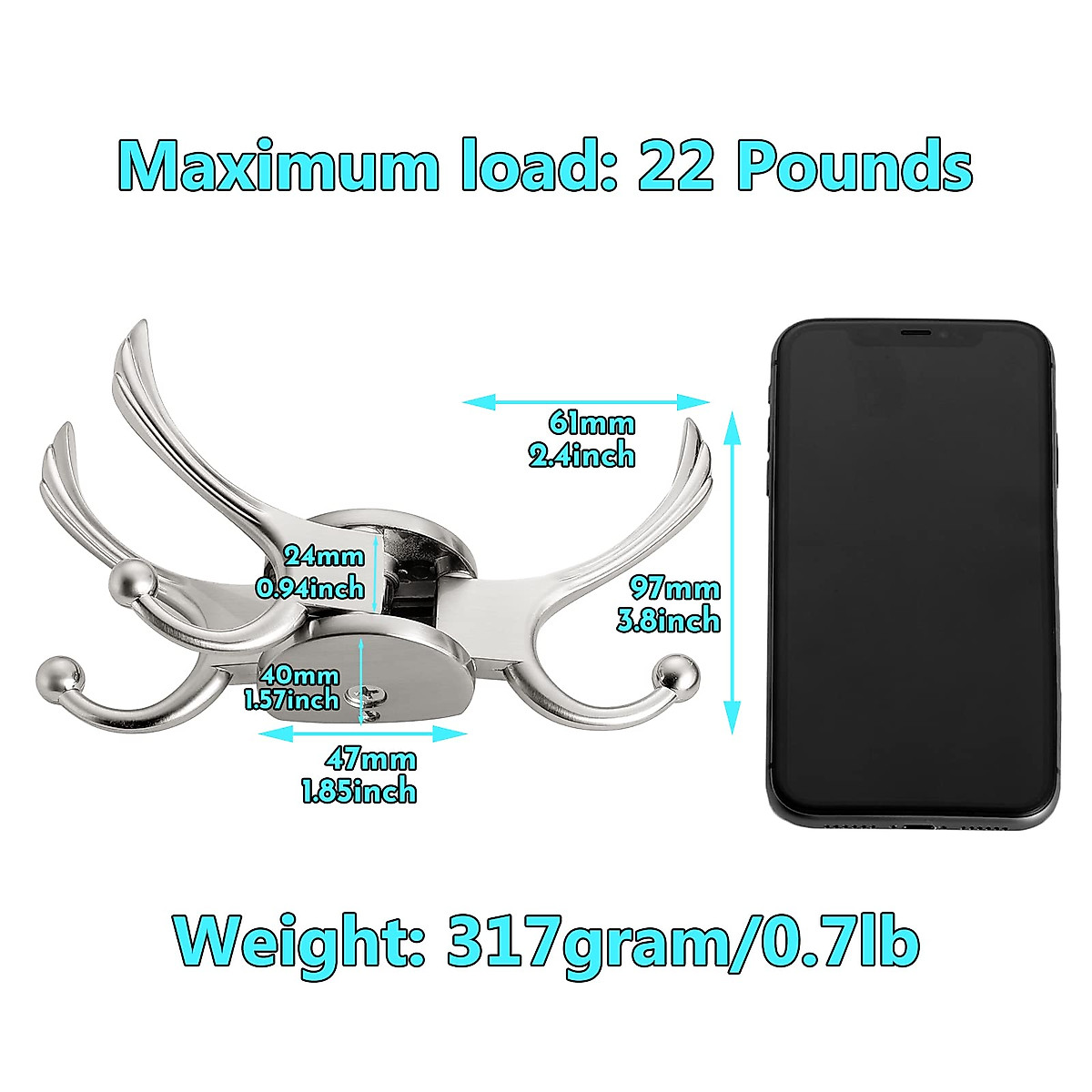 Ovlist Swivel Coat Hook 2 Pack Heavy Duty Space Saving Towel Rope Hook Wall Mount Triple Swing Arms for RV Bathroom Kitchen Garage,Brushed Nickel