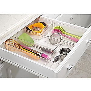 InterDesign Linus Kitchen Drawer Organizer for Silverware, Spatulas, Gadgets - 8" x 8" x 3", Clear