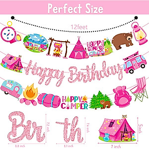 Happy Camper Birthday Party Banners Girls Camping Birthday Decorations 2PCS Happy Camper Party Decorations Camping Party Decoration for One Happy Camper Baby Shower Supplies