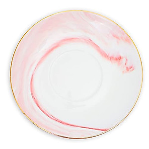 3-Piece Pink Marble Tea Cup and Saucer Gift Set for 1, 7 oz Teacup with Gold Spoon