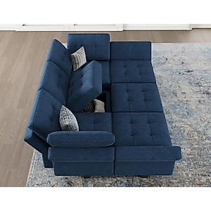 Belffin Modular Sleeper Sofa with Storage 6 Seat Sectional Couch Modular Sofa Bed for Living Room, Blue
