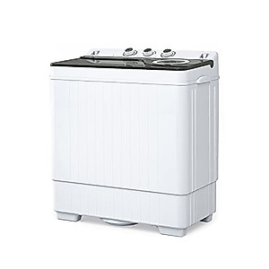 Compact Twin Tub Washing Machine, Anpuce Portable Mini Washer Portable Laundry Washer w/Wash and Spin Cycle Combo Built-in Drain Pump/Semi-Automatic 26lbs Capacity for Camping, Apartments, Dorms, College Rooms, RV’s, White&Gray