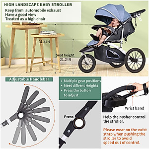 Baby Jogging Stroller for Toddler Kids Compact Single City Jogger Strollers All Terrain Jog 3 Wheels Pushchair Expedition with Parent Console (Blue)