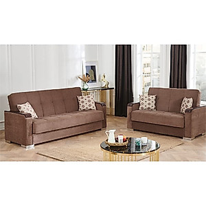 BEYAN Frankfurt Modern Upholstered Tufted Sleeper Sofa with Storage, 89", Brown