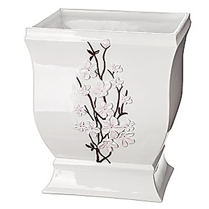 Creative Scents White Trash Can - Decorative Elegant Designed Wastebasket - Durable Small Bathroom Trash Can - Waste Basket for Bathroom, Powder Room, Bedroom Or Living Room Decor (Vanda Style)