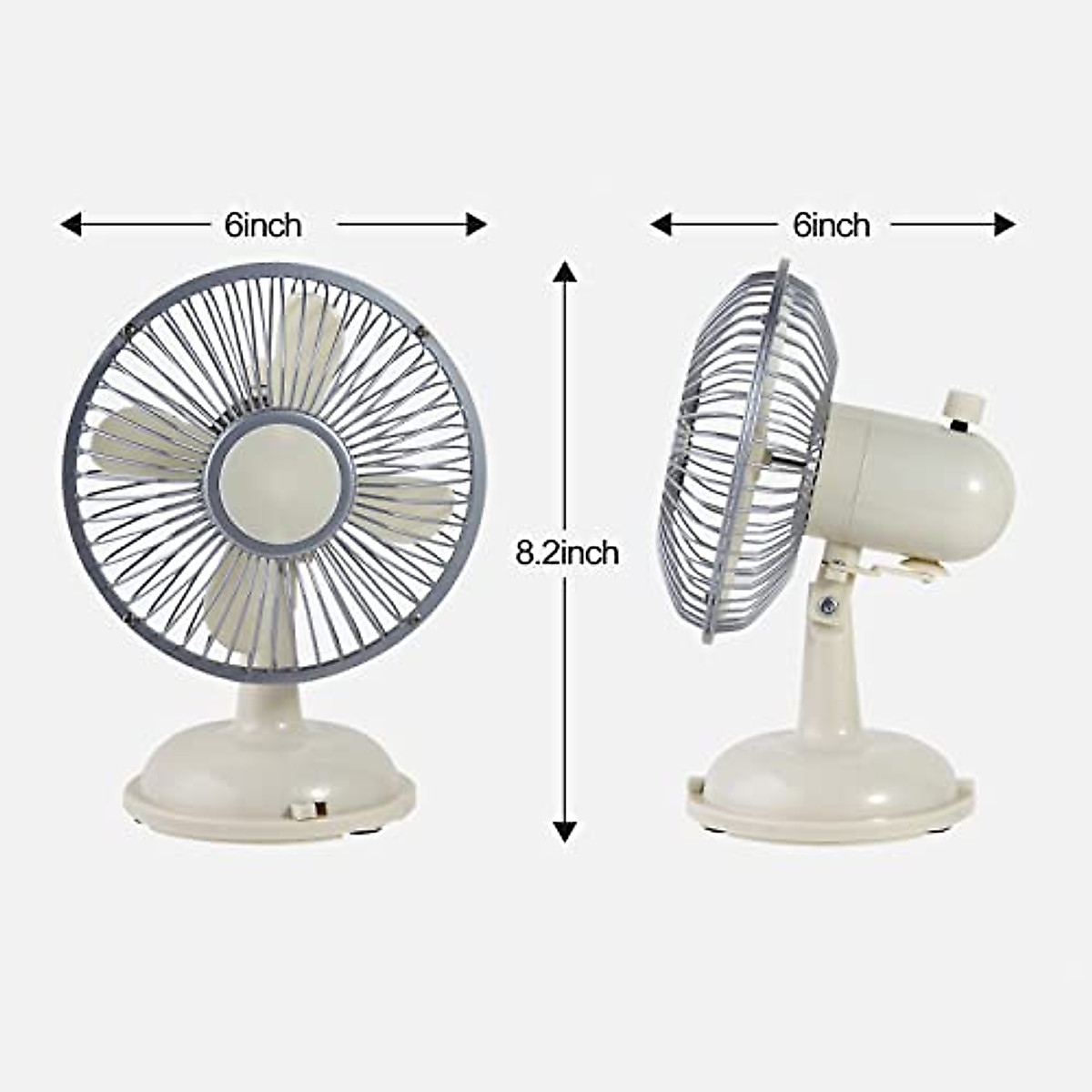 Retro Desk Fan with Oscillating Function, USB-Powered Table Fan, Portable and Quiet - 6 Inch, 2 Speeds, Small Fan Vintage Style, Perfect for Office, Camping, and Home,Bedroom, Desktop (Vintage White)