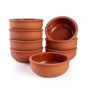 LUKSYOL Handmade Colored Clay Bowls: Authentic Mexican Pottery Set of 8 for Culinary Delights - Ideal for Tajine, Indian, Korean Cuisine, Microwave & Oven Safe, 3.9 x 1.6 inches, Brown Glazed