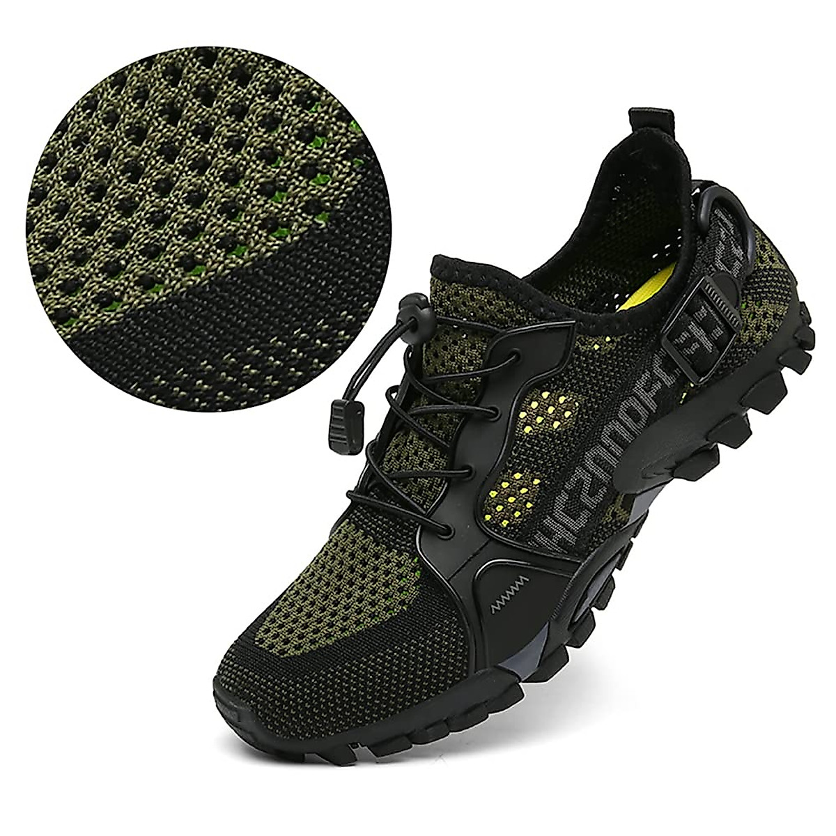 TANGYUGEN Water Shoes Men Women Outdoor Hiking Shoes Quick Drying Beach Aqua Shoes for Water Sport Diving Sailing Swim Travel Trailing Trekking Walking Climbing Sneakers Army Green