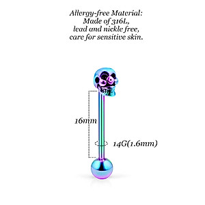 Leiainely Tongue Rings Piercing Jewelry for Women Men Work 14g 14 Gauge Cute Green Surgical Stainless Steel Metal Rainbow Clear Plastic Acrylic Diamond para La Lengua Aretes Tounge Barbell Balls Set