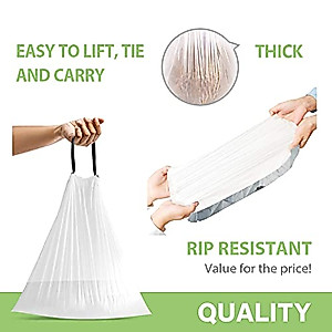3 Gallon 220pcs Strong Drawstring Trash Bags Garbage Bags by Teivio, Bathroom Trash Can Bin Liners, Small Plastic Bags for home office kitchen, White