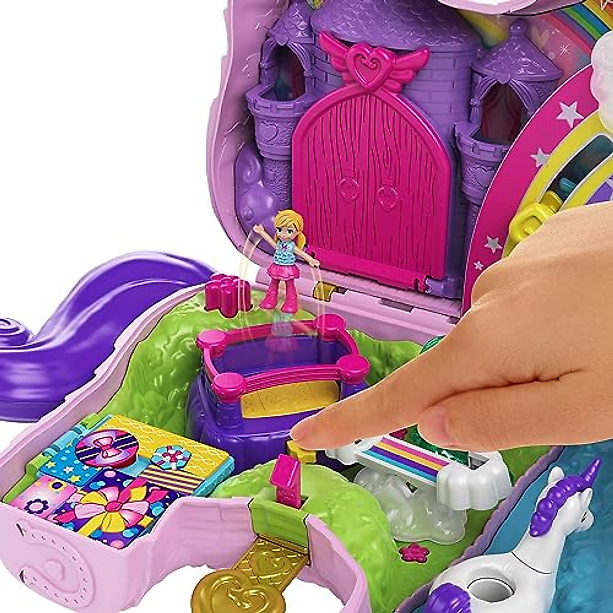 Polly Pocket Micro, Unicorn Party Playset, Pink Unicorn Toy with Purple Hair, 25 Toy Surprises Inside, Toys for Ages 4 and Up, One Playset, GVL88