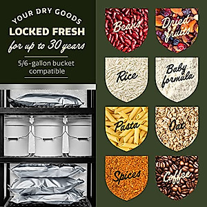 15-Pack 5 Gallon Mylar Bags with Oxygen Absorbers - 7 Mil (14 Mil Total), Never Folded - Mylar Bags for Food Storage - 20 Individually Vacuum-Sealed 2,500cc Oxygen Absorbers & Labels