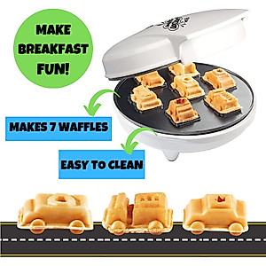 Cars & Trucks Mini Waffle Maker - Make 7 Fun Different Vehicles- Police Car Firetruck Construction Truck & More Automobile Shaped Pancakes- Electric Nonstick Iron for Kids, Easter Basket Stuffer Gift