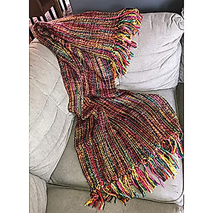 ART & ARTIFACT Boho Throw Blanket - Colorful Striped Chunky Knit Blanket Hippie Room Decor - 48" x 70" Afghan