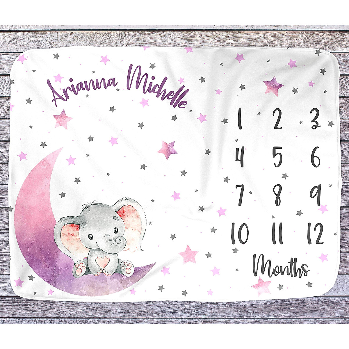 Elephant Baby Milestone Blanket Girl, First Year Monthly Growth Blanket, Personalized Name Month Photo, Love You to The Moon and Back, Baby Girl Shower Gift (Elephant-Pink, Smooth 38x28)