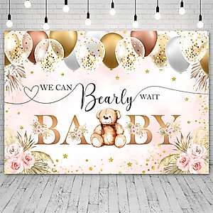 ABLIN 7x5ft Boho Bear Baby Shower Backdrop We can Bearly Wait Baby Shower Decorations Brown Balloons Flowers Bohemian Theme Photography Background Baby Shower Party Supplies