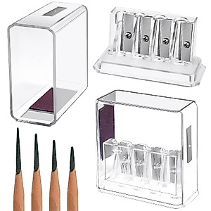 2 Pieces Carpenter Long Point Manual Pencil Sharpener with Plastic Lid 4 Holes Handheld Sharpener for Sketching, Charcoal, Colored Pencils (Transparent)