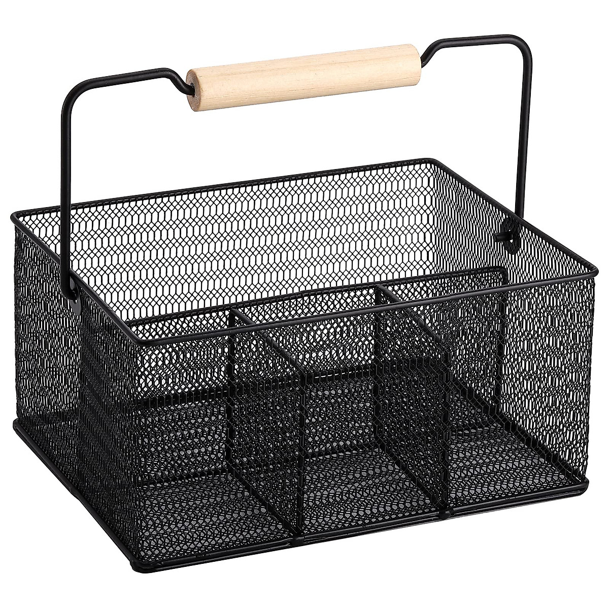 Hedume Utensil Caddy, Cutlery Silverware Caddy with 4 Compartments and Handle, Mesh Collection Utensil Holder for Forks, Spoons, Knives, Napkins