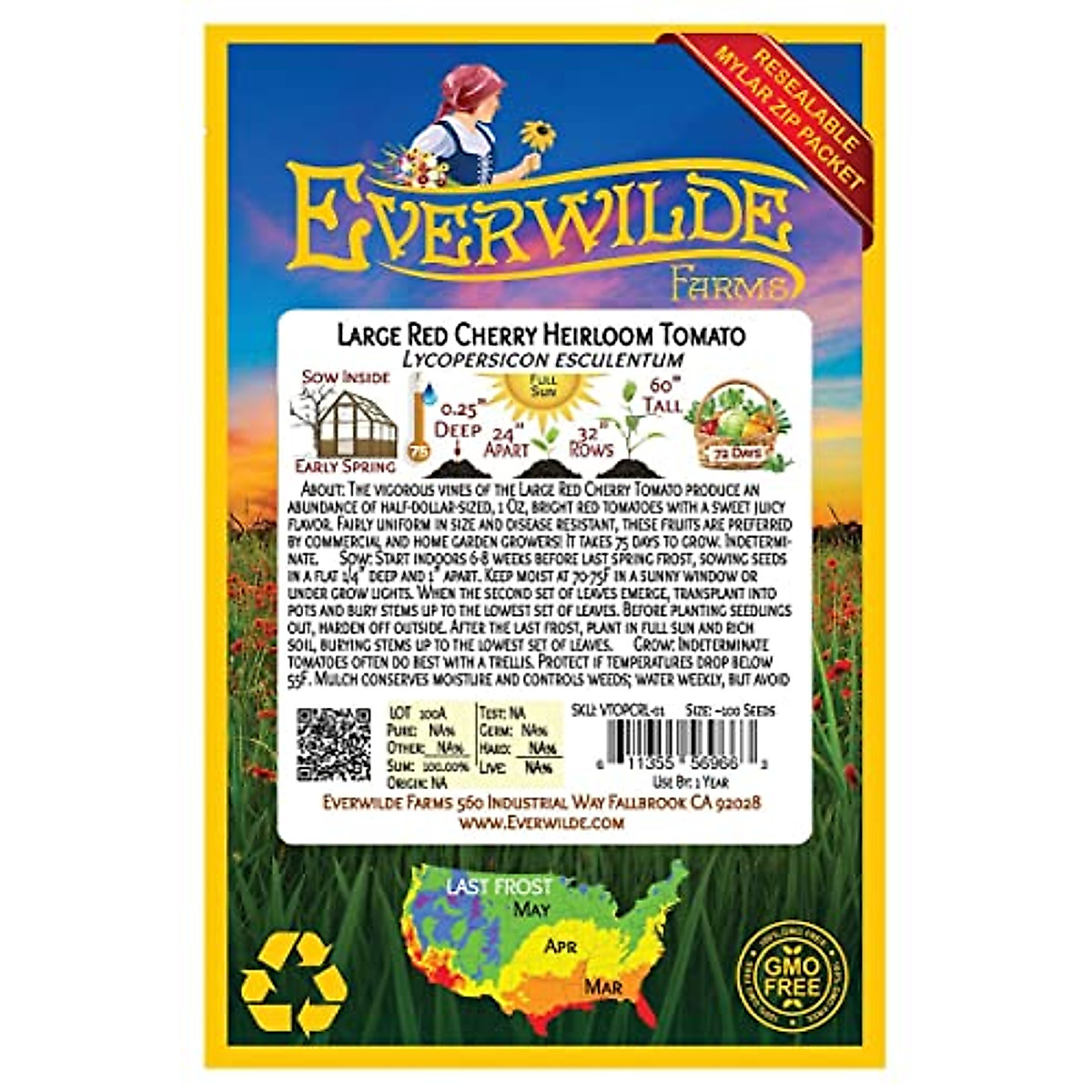 Everwilde Farms - 100 Large Red Cherry Tomato Seeds - Gold Vault Jumbo Seed Packet