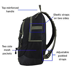 FUEL Terra Sport Spacious School Backpack with Front Bungee, Black/Green One Size