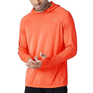 Willit Men's Sun Shirts UPF 50+ Protection Hoodie Rash Guard Shirt SPF UV Shirt Long Sleeve Fishing Outdoor Lightweight Tangerine XL