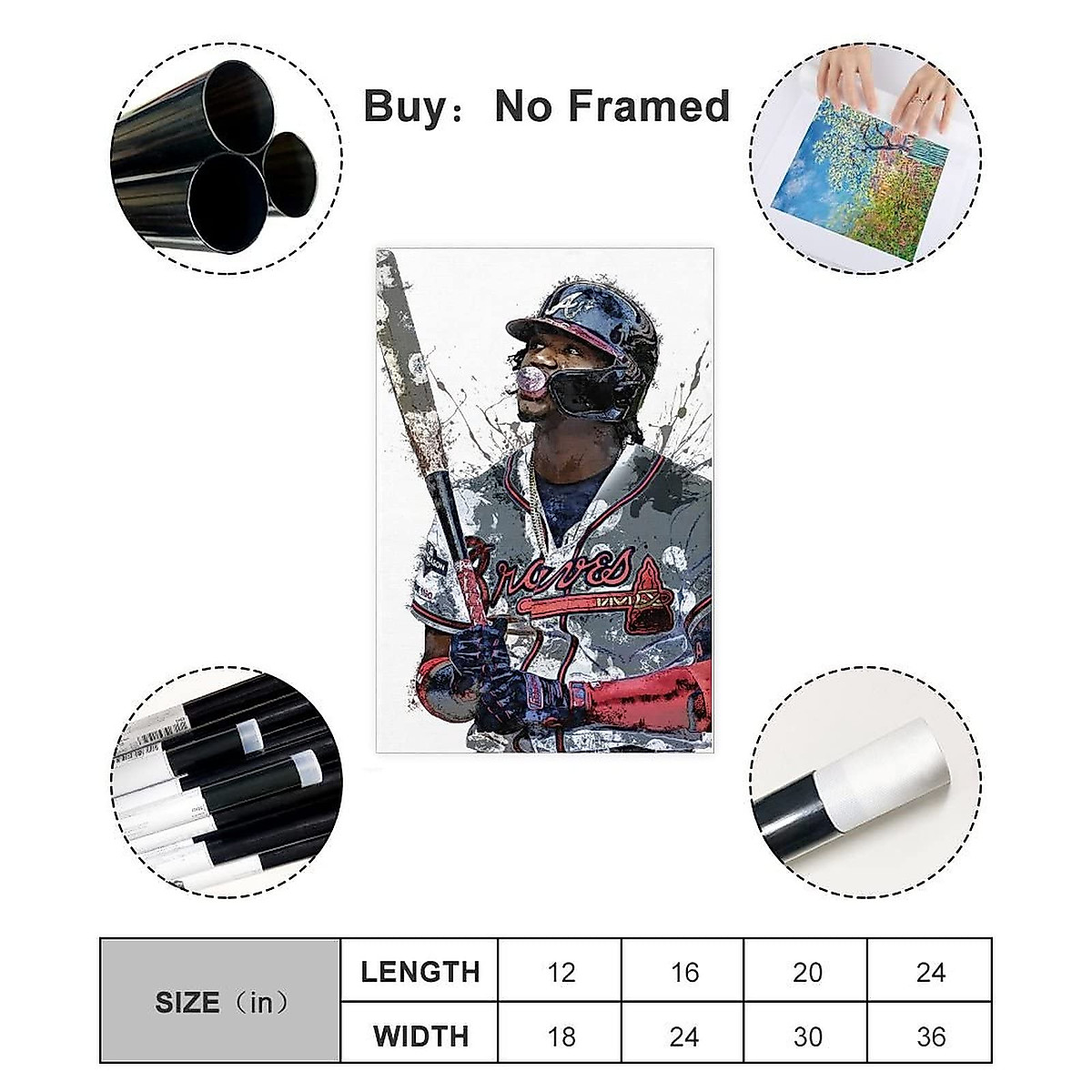 TUBALU Ronald Acuna Jr Poster Baseball Art Canvas Bedroom Wall Decor Print Picture Office Dorm Room Decor Gifts Unframe:12x18inch(30x45cm)