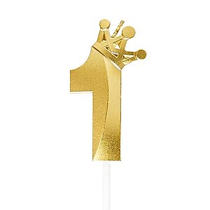 Number 1 Birthday Candles Sparklers Firework, Sparkler Candles for Birthday Cake, 3D Crown Designed Cake Candle Topper Decorations (Gold, 3.15 inch)