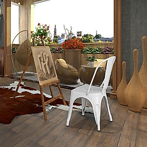 Yaheetech Metal Kitchen Dining Chairs Indoor-Outdoor Distressed Style Stackable Side Coffee Chairs in Distressed White, Set of 4