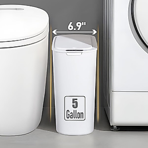 5 Gallon Motion Senor Bathroom Trash Can with Lid, Automatic Garbage Can Touchless, Smart Plastic Waste Basket for Narrow Spaces, Bathroom, Office, Bedroom, Living Room (White)