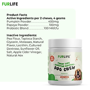 FurLife - Probiotics for Dogs - Digestive Enzymes for Gut Flora, Digestive Health, Diarrhea & Bowel Support - Supplement Soft Chew for Pet Immune System - Bacon - 90 Chews