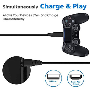 PS4 Controller Charger Cable,Playstaion 4 Charging Cord 10ft 2Pack for Sony Playstaion 4,PS4 Slim/Pro,Dualshock 4,Xbox One/One X,Micro USB High Speed Data Sync Power Wire,Nylon Braided Extra Long