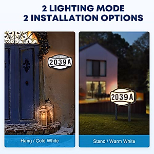 Oak Leaf Lighted House Numbers Solar Address Sign, 20 LEDs House Numbers for Outside, IP65 Waterproof Address Plaques for House Garden Yard Street Mailbox Hotel, Wall Mounted or Inserted with Stakes