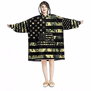 American Flag Camouflage Wearable Blanket Hoodie,Oversized Hooded Blanket Sweatshirt