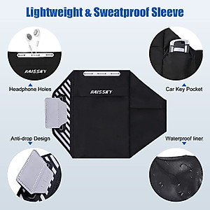 Running Cell Phone Armband with Earbuds Pocket, Up to 6.7 inch Phone Key Holder for iPhone 14 Pro Max/12 13 14 Pro/11/XS/XR/X, Sports Arm Bands with Strap for Runners, Women, Men, Exercise & Gym