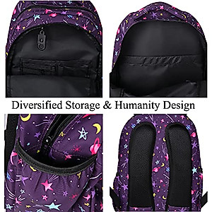 Jingle Bongala Backpack for School College Student Water Resistant Casual Daypack for Travel Fits 17 Inch Laptop and Notebook-Purple Star