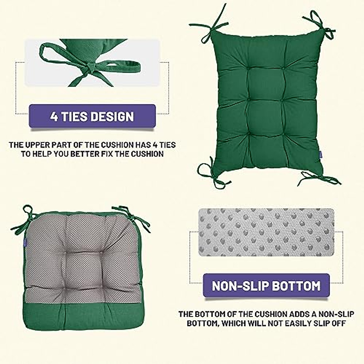 Sutteles Rocking Chair Cushion, Tufted Indoor/Outdoor Rocking Chair Cushions with Ties and Non-Slip Bottom, Removable Adirondack Chair Cushion Set, Seat 17" x 17"/Back 21" x 17"