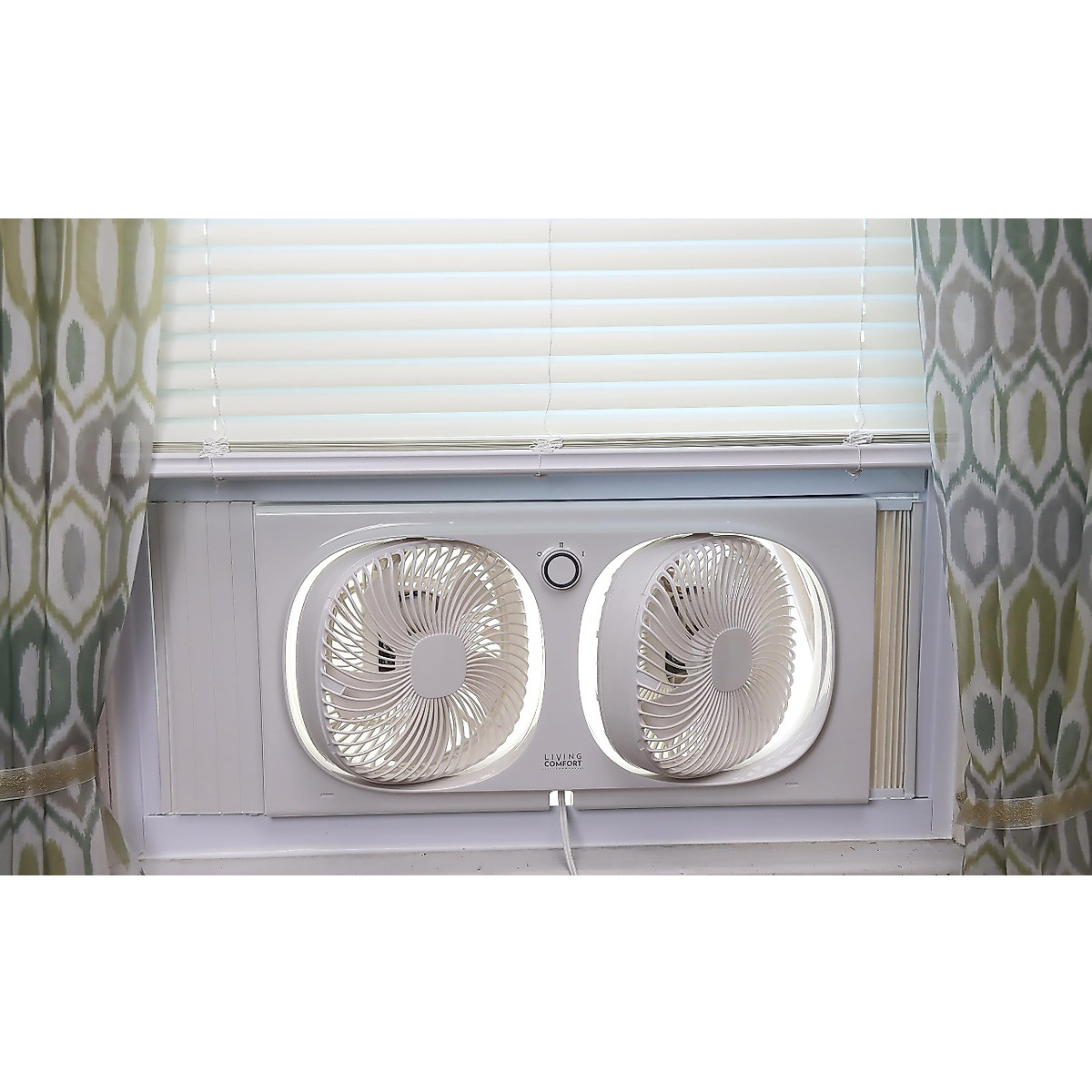 Comfort Zone Living Comfort Twin Window Fan with Individually 180 Degree Rotating Fan Heads, 9 inch, 2 Speed, Plastic Removable Bug Screen, Ideal for Home, Kitchen, Bedroom, & Office, LC329WT