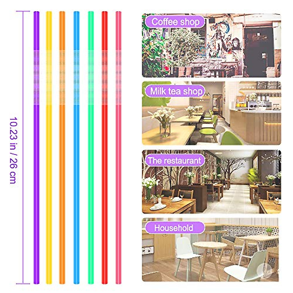 200 Pcs Individually Packaged Colorful Disposable Extra Long Flexible Plastic Drinking Straws.(0.23'' diameter and 10.2" long)