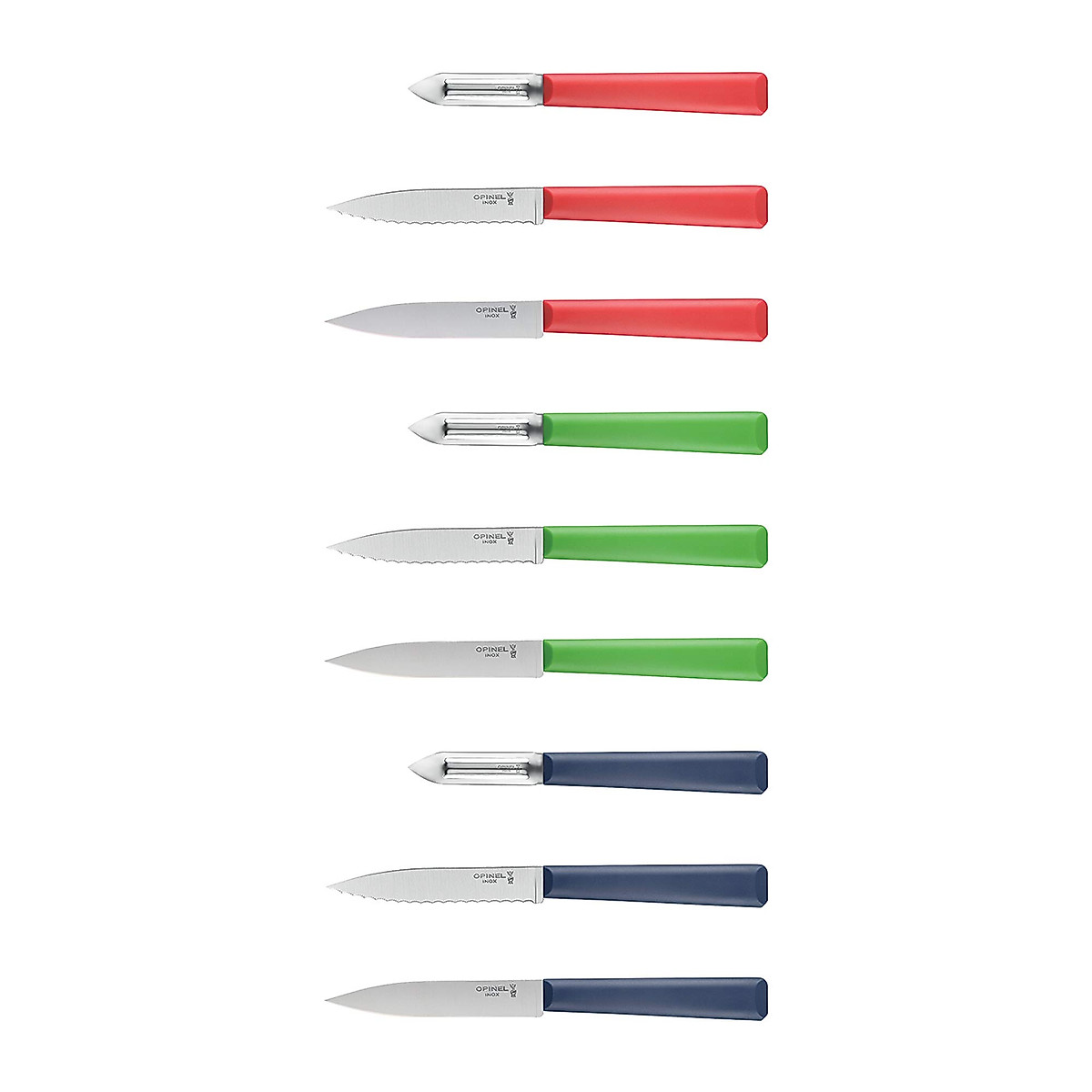 Opinel Les Essentials+ No. 313 Serrated Paring Knife, Corrosion Resistant + Dishwasher Safe, Made in France, Red