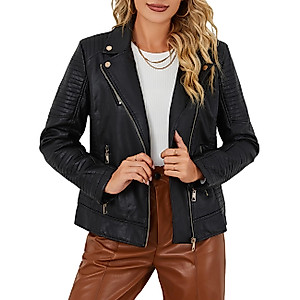 Bellivera Women's Faux Leather Jacket Motorcycle Standard Outerwear 53 Black L