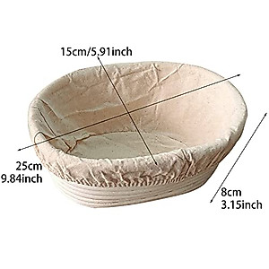 Kakalote Bread Proofing Baske,10inch Oval Rattan Pastry Dough Sourdough Proofing Blooming Proving Basket,with Liner Cloth,Food Storage Basket Baking Tools,for Professional Home Bread Baking(Beige)