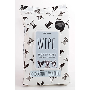 Rae Dunn Pet Wipes, Alcohol Free with Aloe and Vitamin E, Coconut Vanilla, 150 Count