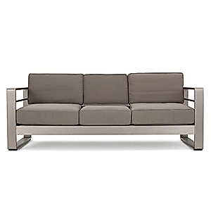 Christopher Knight Home Cape Coral Outdoor Loveseat Sofa with Tray, Khaki