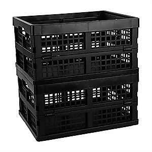 Saedy 16 Liter Black Folding Storage Crates, Collapsible Crate Plastic Basket Bins, 2 Packs