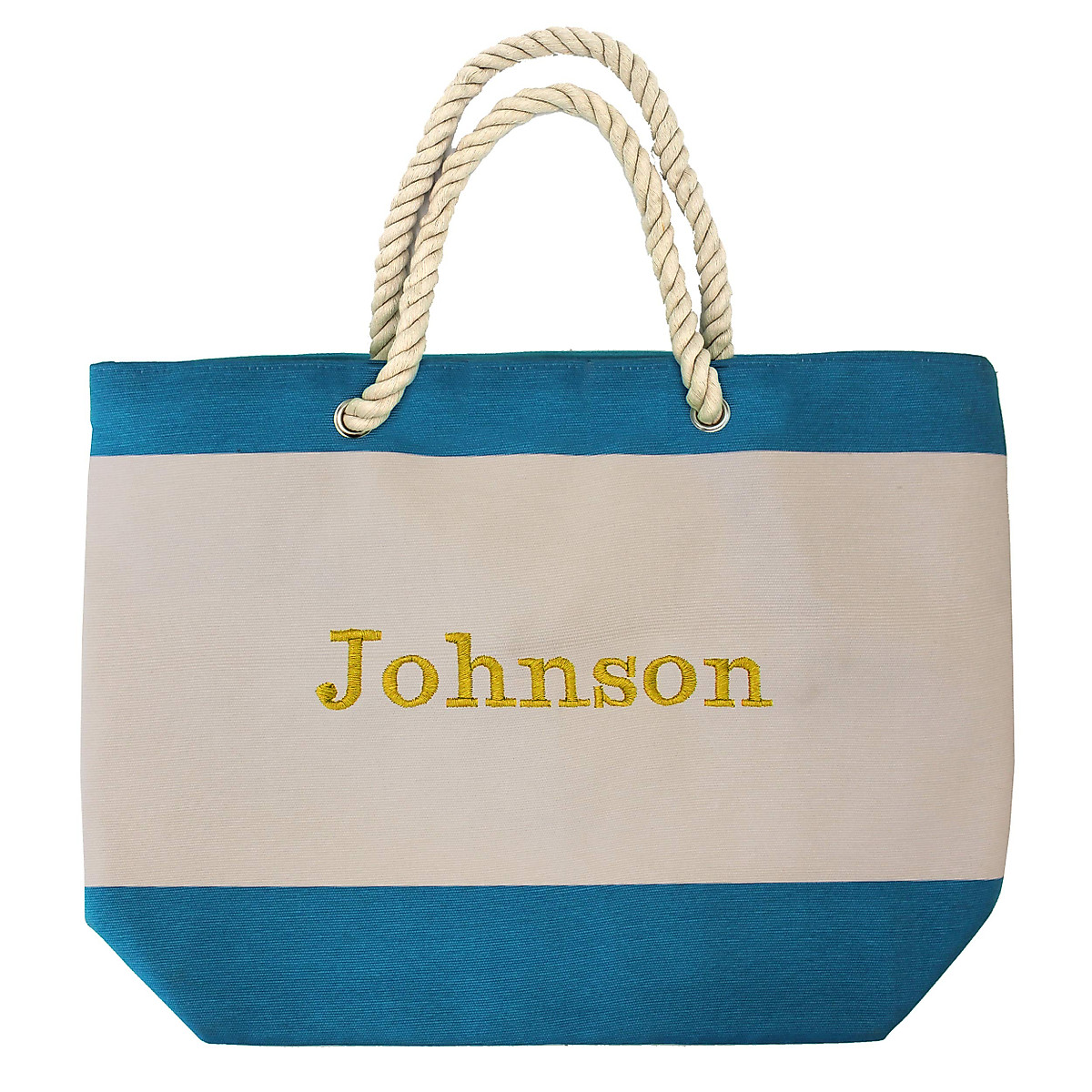 The Wedding Party Store Monogrammed Beach Tote Bag with Zipper, Pockets, Name or Initial - Custom Personalized (Royal Blue)