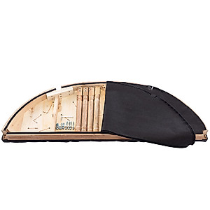 Janoray Farmhouse Upholstered Tufted Bench Wooden Half Moon Entryway Ottoman for Front Hallway Corner Window Bedroom End of Bed Living Room Coffee Table, Beige