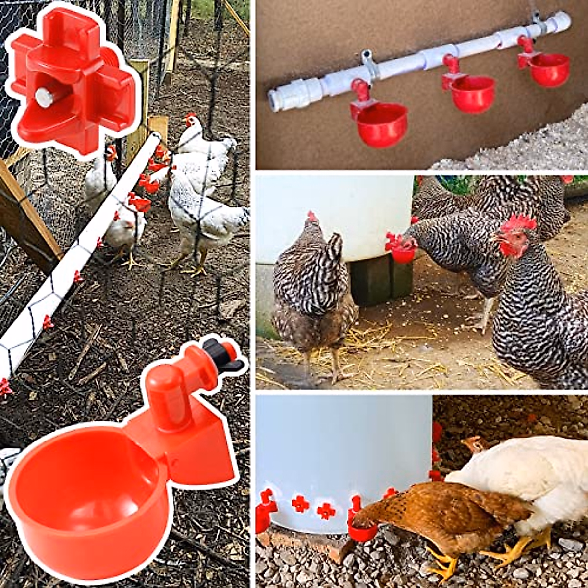 6 Chicken Water Cups and 6 Chicken Waterer Nipples with Drill Bit,Chicken Water Feeder Set,Automatic Filling Poultry Drinking Bowl for Chicken Duck Turkey Geese Quail