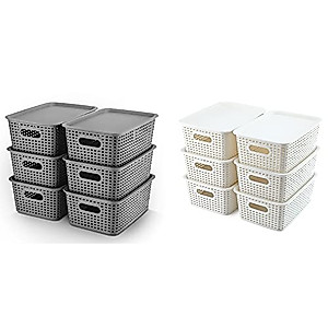 AREYZIN Plastic Storage Baskets With Lid Organizing Container Lidded Knit Storage Organizer Bins for Shelves Drawers Desktop Closet Playroom Classroom Office