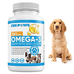 Omega 3 Fish Oil for Dogs - 180 Count Tablet Treats – Helps Shedding, Skin Allergy, Itch and Dry Skin Relief, Hot Spots - Joint Health - Skin and Coat Supplement - Salmon Oil - Duck Flavor