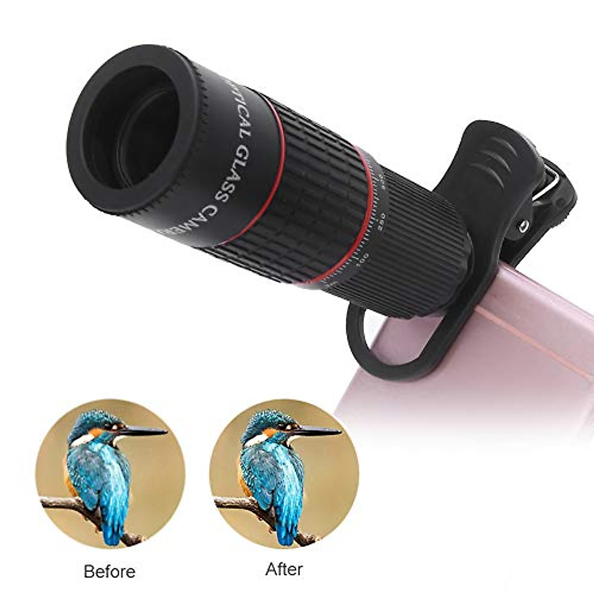 Mobile Phone Telescope, 20X Telephoto Zoom Lens, HD Optical Glass Cell Phone Monocular for Game Wildlife Watch Remote Photography Forestry, Easy to use